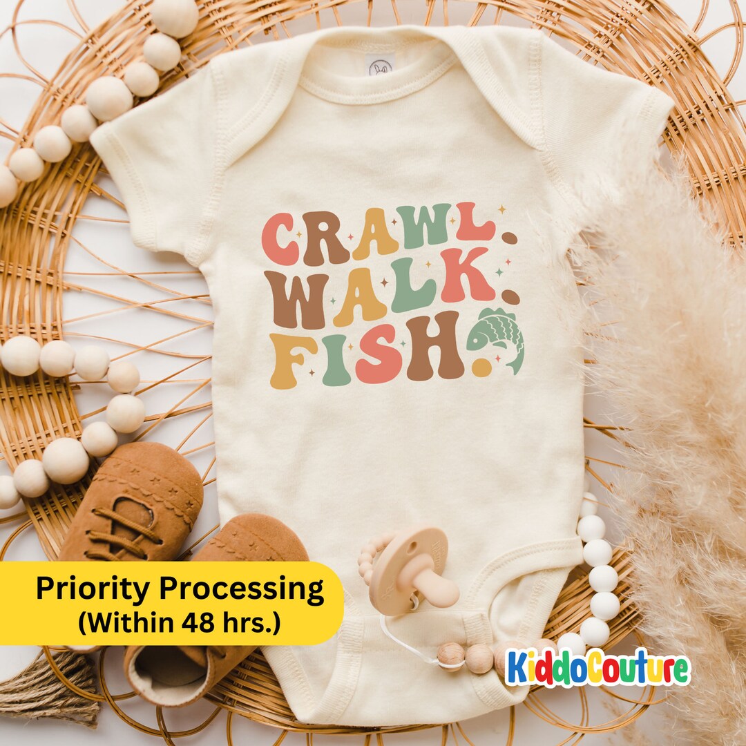 Crawl Walk Fish Onesie®, Fishing Buddy Onesie®, Retro Fishing Bodysuit ...