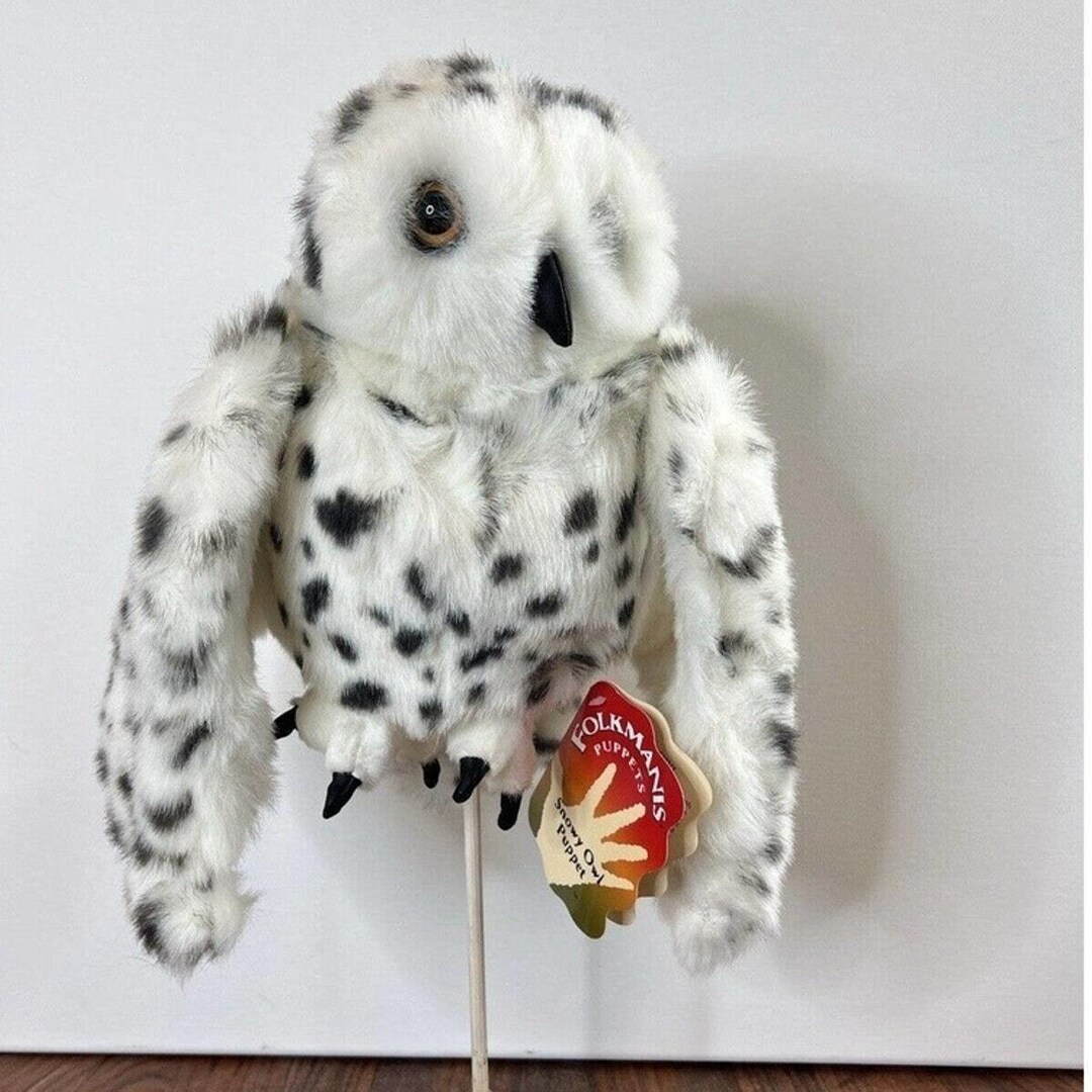 Folkmanis Owl Hand Puppet Head Swivel Stick Snowy Owl Plush Stuffed Toy ...
