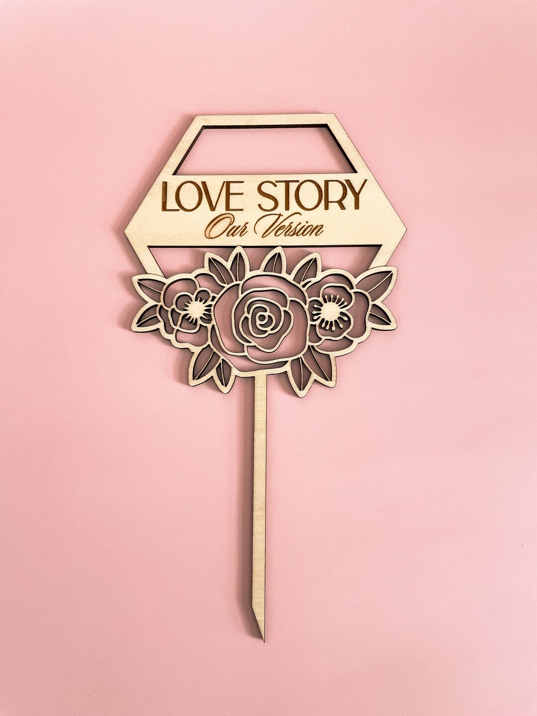 Wedding Cake Topper Floral Cake Topper Love Story Hexagon Frame Cake ...