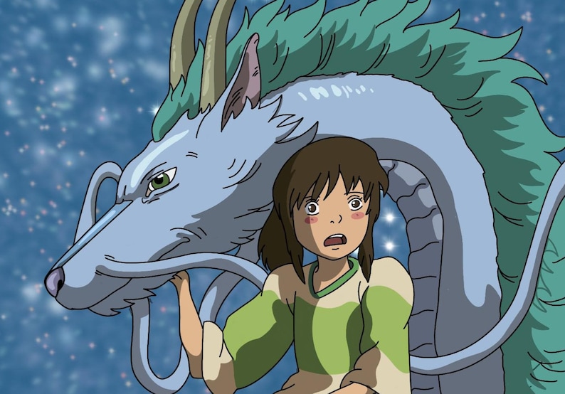 Chihiro and Haku Redrawn Scene Studio Ghibli Art Print - Etsy