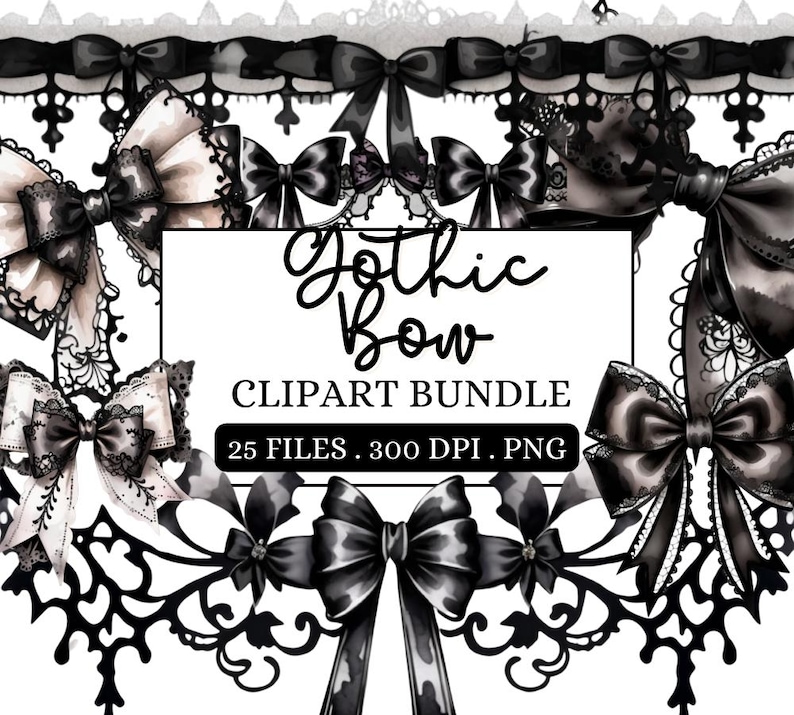 Gothic Bow Clipart Bundle | Black Lace Bows PNG | Dark Elegant Ribbons ...