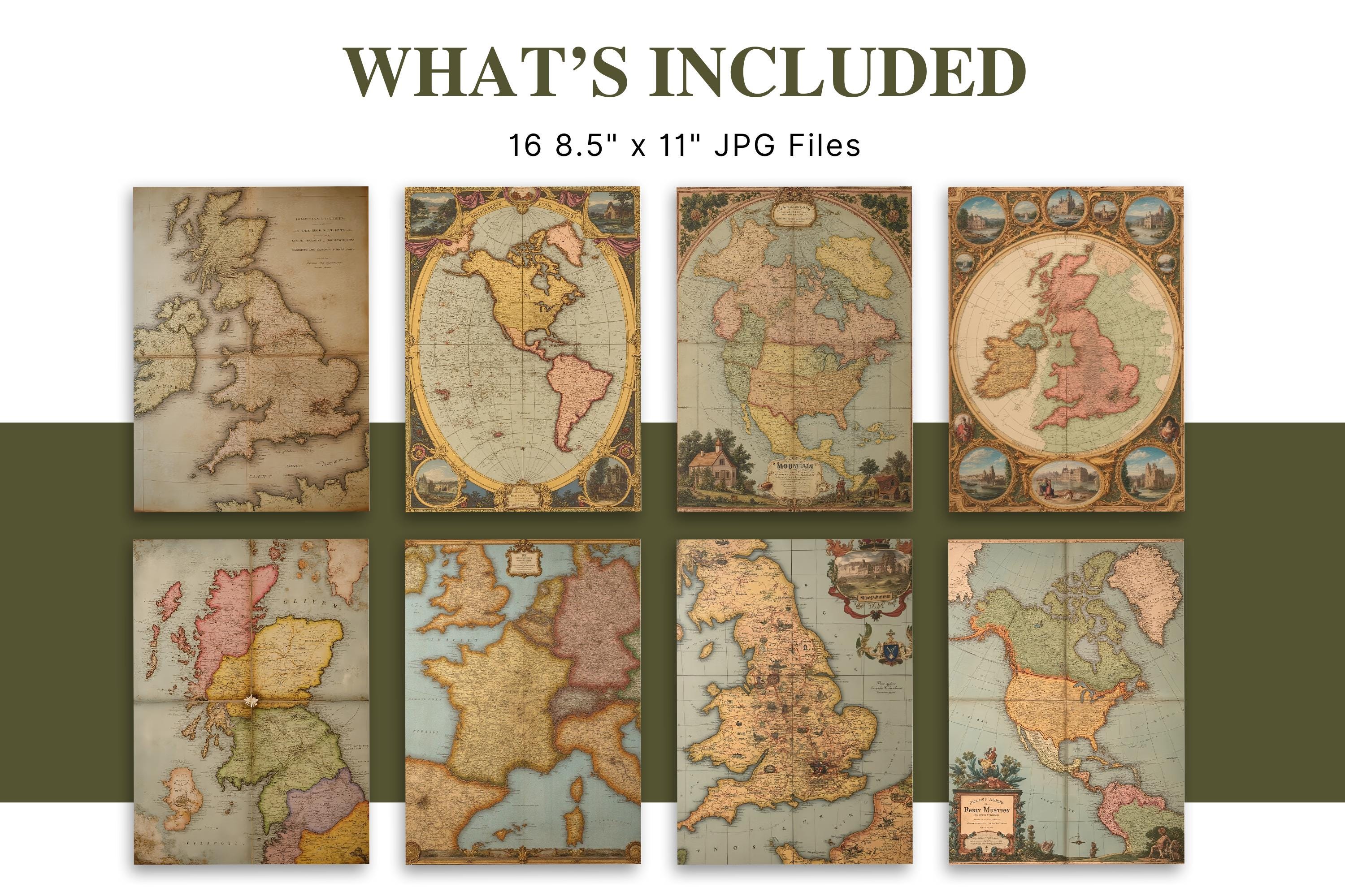 Renaissance Fantasy Map Digital Paper Pack | 16 Antique Old World Map ...