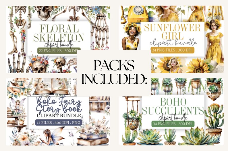 Ultimate Boho Clipart Bundle – 250+ Pngs, Succulents, Sunflowers ...