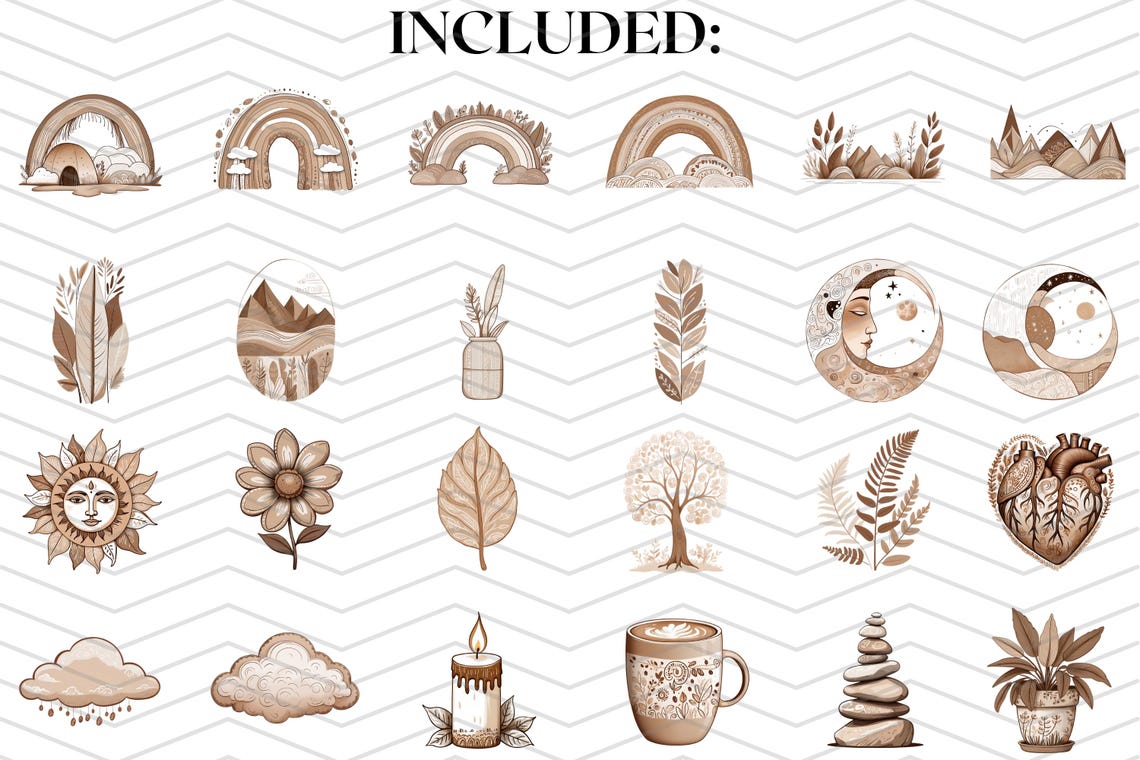 Neutral Boho Doodles Clipart Bundle | Earthy Rainbow Pngs, Abstract ...