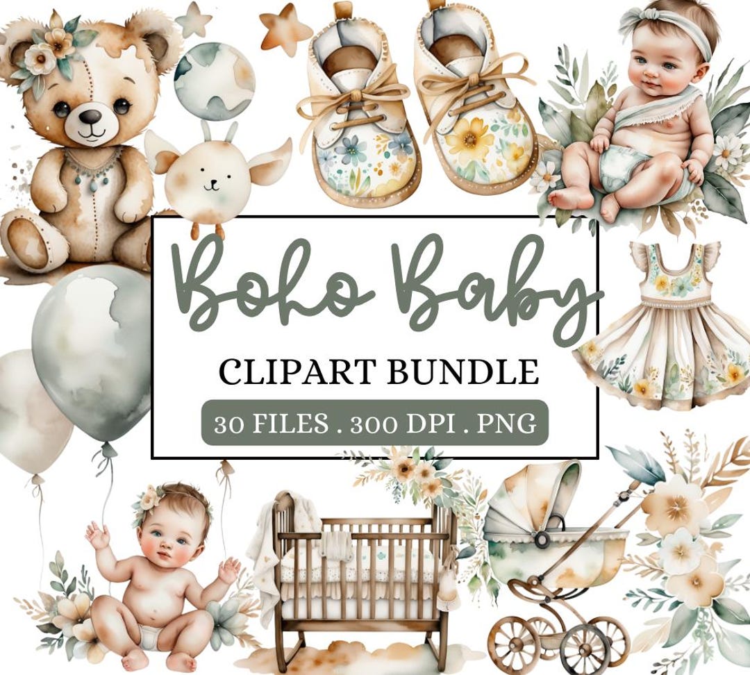 Boho Baby Clipart Bundle | Cute Bohemian Baby Illustrations PNG ...