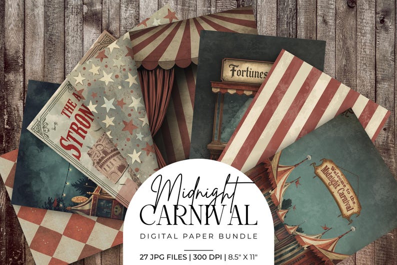 Midnight Carnival Digital Papers, Spooky Circus Backgrounds, Patterns ...