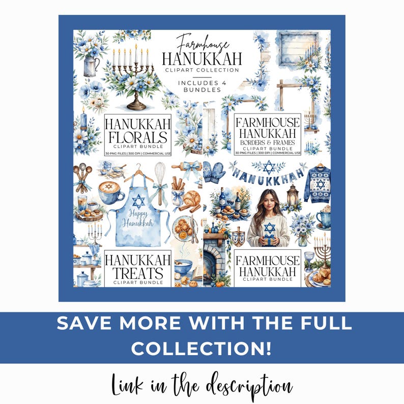 Farmhouse Hanukkah Clipart Bundle, Rustic Chanukah PNG, Watercolor ...