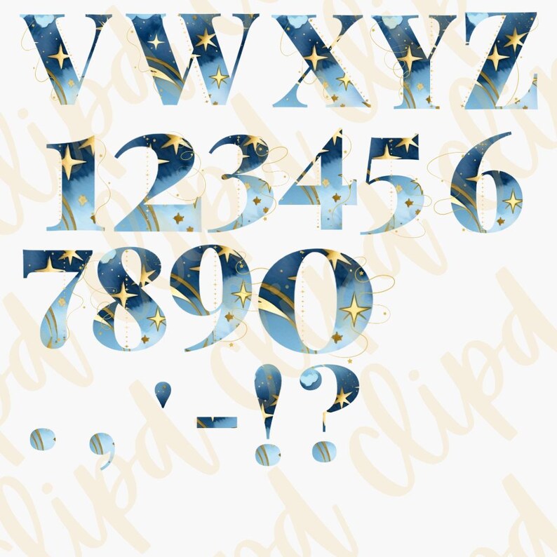 Celestial Letters Clipart Bundle, English Alphabet and Numbers Clipart ...