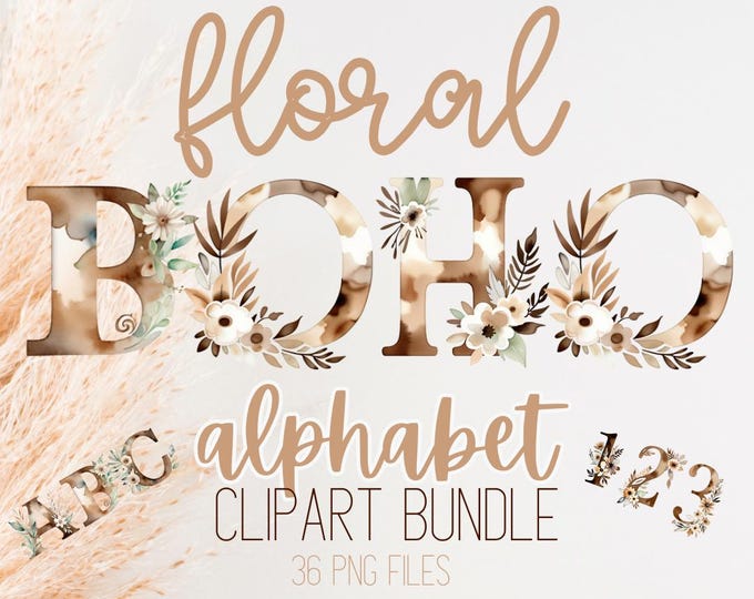 Alphabet Clipart Floral Letters for Boho Print on Demand Cricut Designs ...