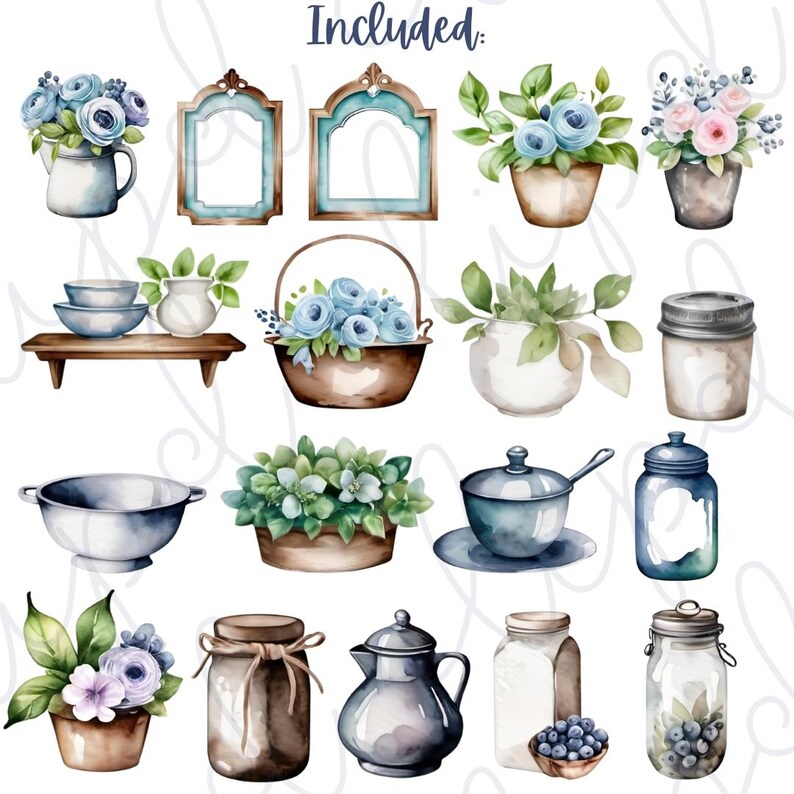 Farmhouse Kitchen Clipart, Rustic Country Kitchen Pngs | Mason Jars ...