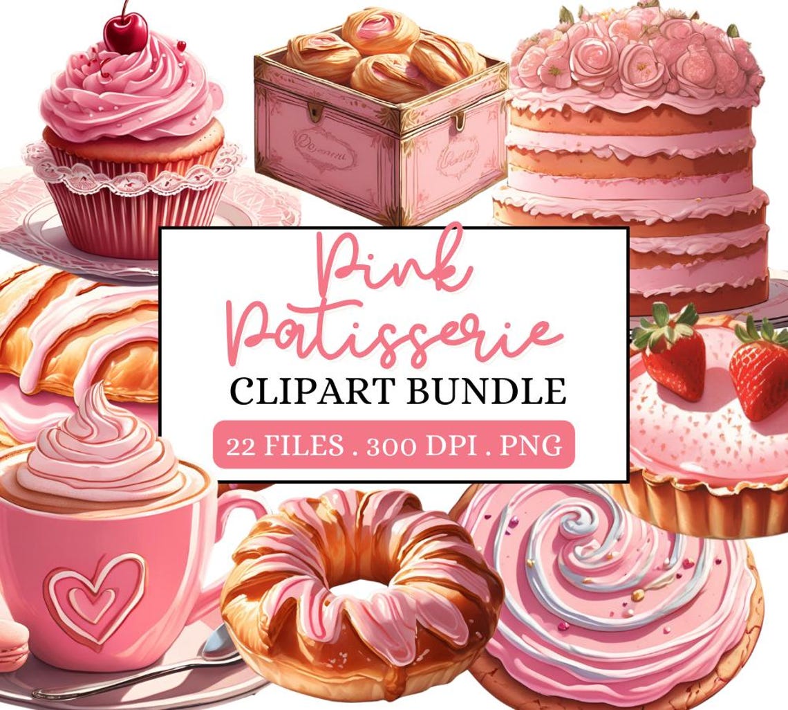 Pink Patisserie Clipart | Pastel Bakery Graphics | Cute Pastry PNG ...