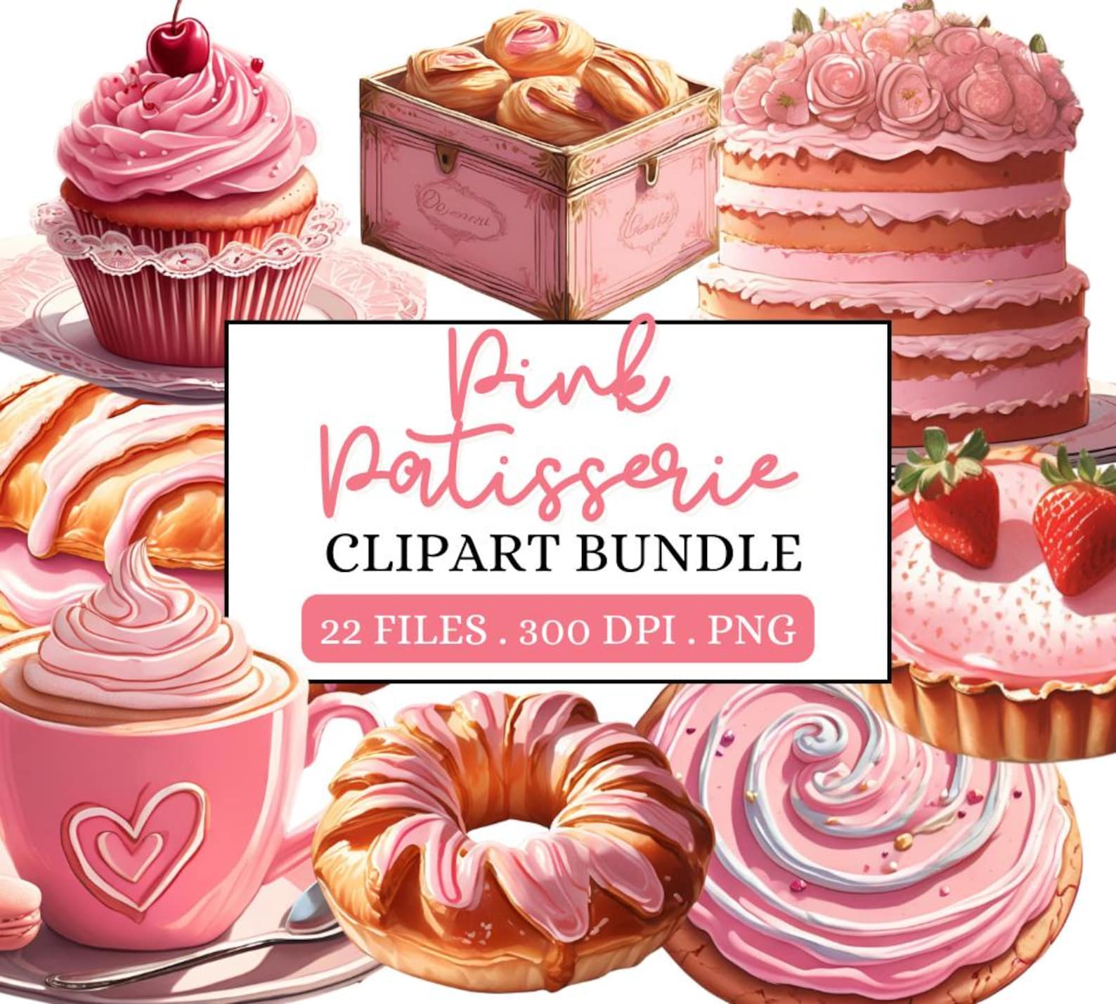 Pink Patisserie Clipart | Pastel Bakery Graphics | Cute Pastry PNG ...