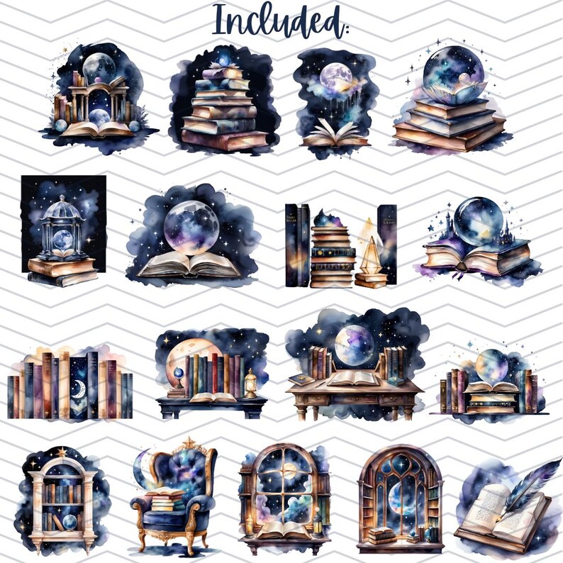 Midnight Library Clipart Bundle | Magical Celestial Fantasy PNG ...
