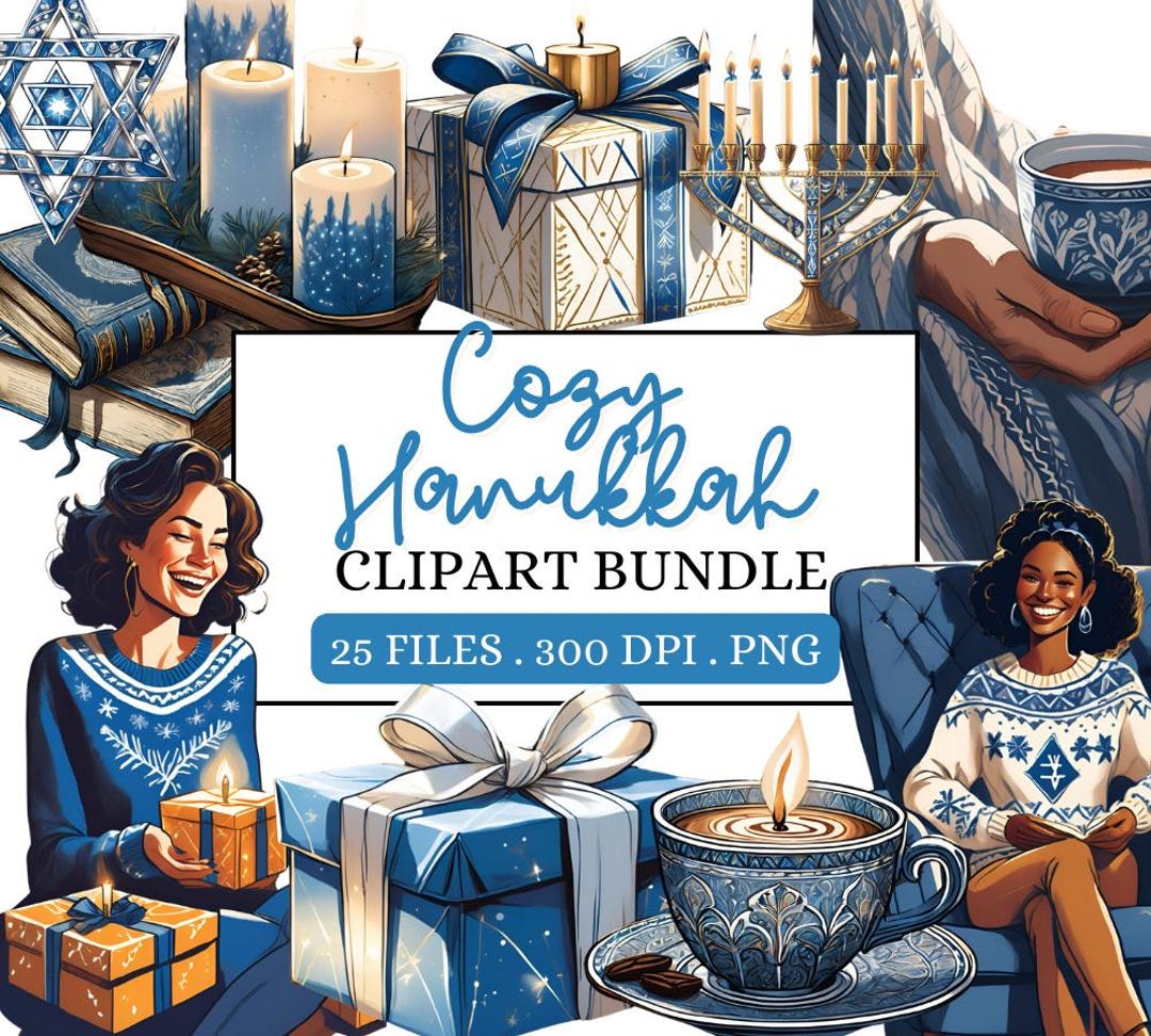 Watercolor Hanukkah Clipart, Cozy Hanukkah Winter Clipart, Chanukah PNG ...