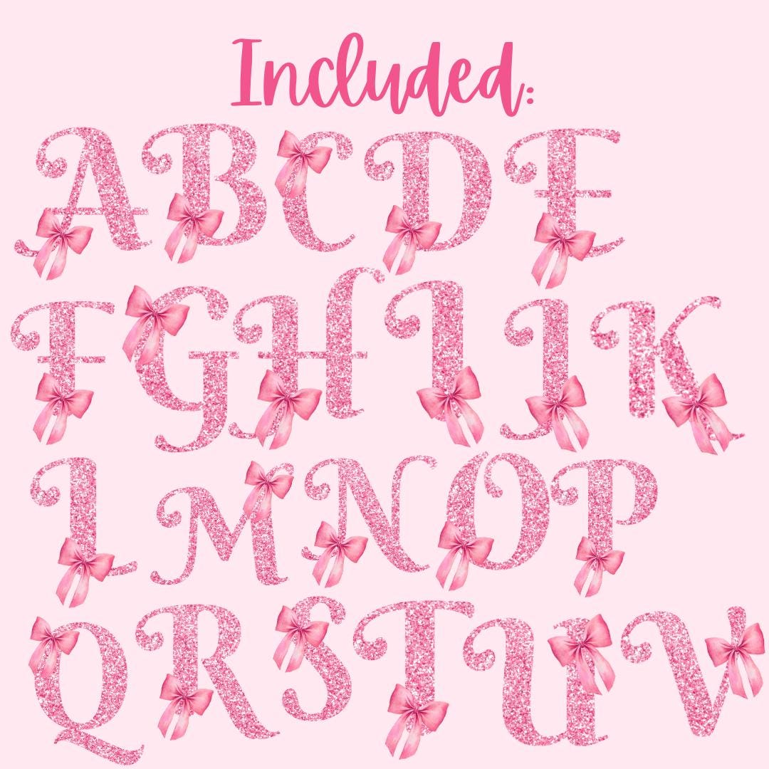 Pink Princess Alphabet Clipart Bundle | Cute Pink Letters & Numbers PNG ...