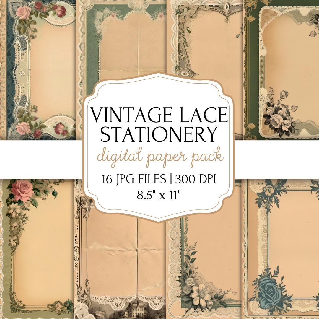 Vintage Lace Stationery Digital Paper | Victorian Writing Paper ...