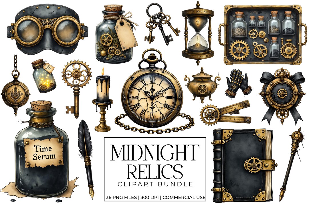 Midnight Relics Clipart Bundle, Gothic Magical Artifacts Graphics ...