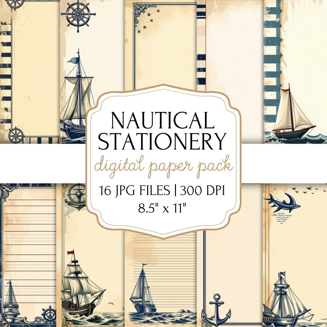 Vintage Nautical Stationery Digital Paper | Aged Maritime Writing Paper ...