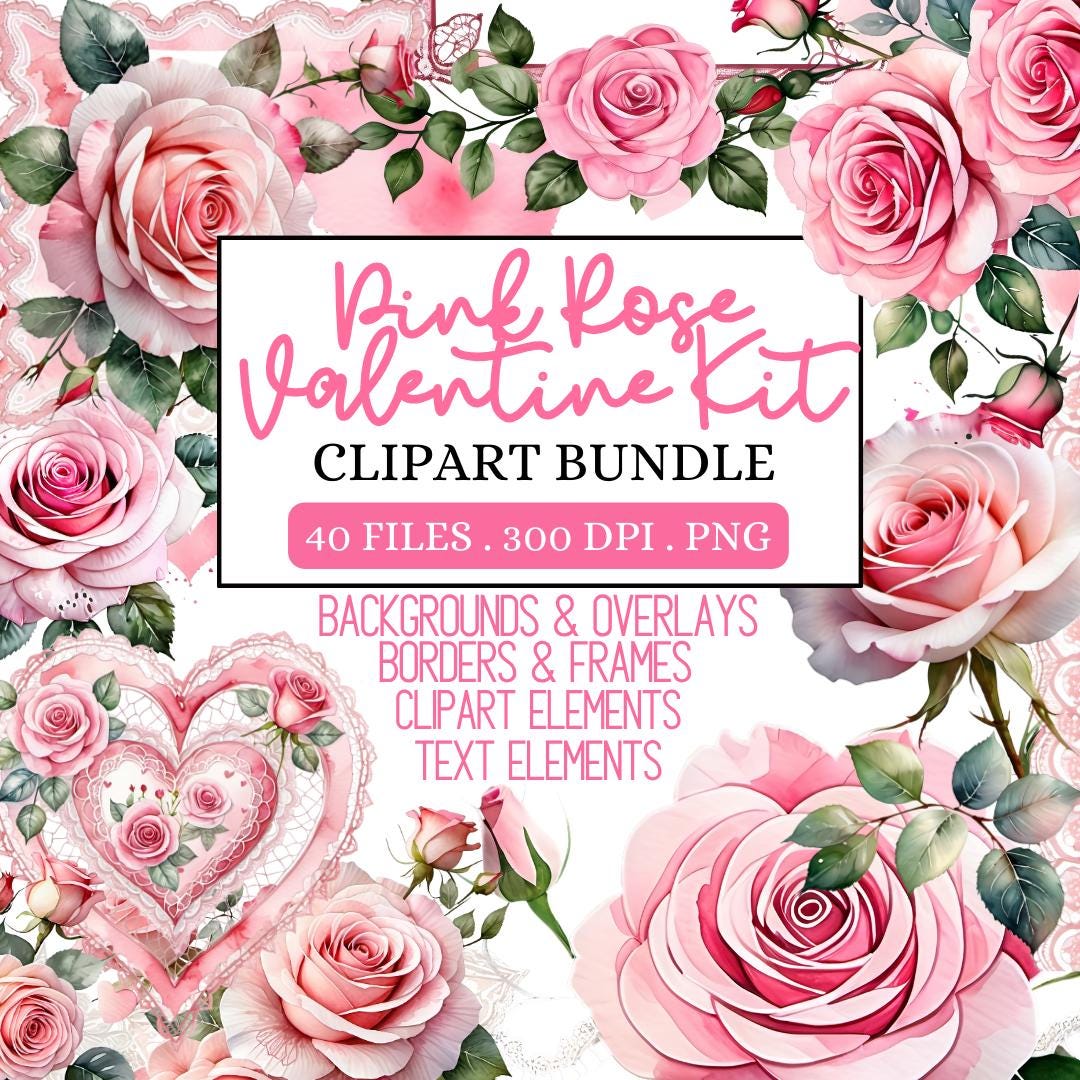 Pink Rose Valentine Kit, Printable Valentines, Floral Make Your Own ...