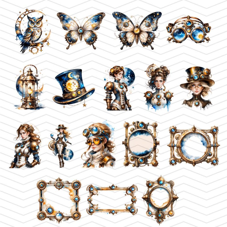 Celestial Steampunk Clipart Bundle | Vintage Stars & Gears | Cosmic ...