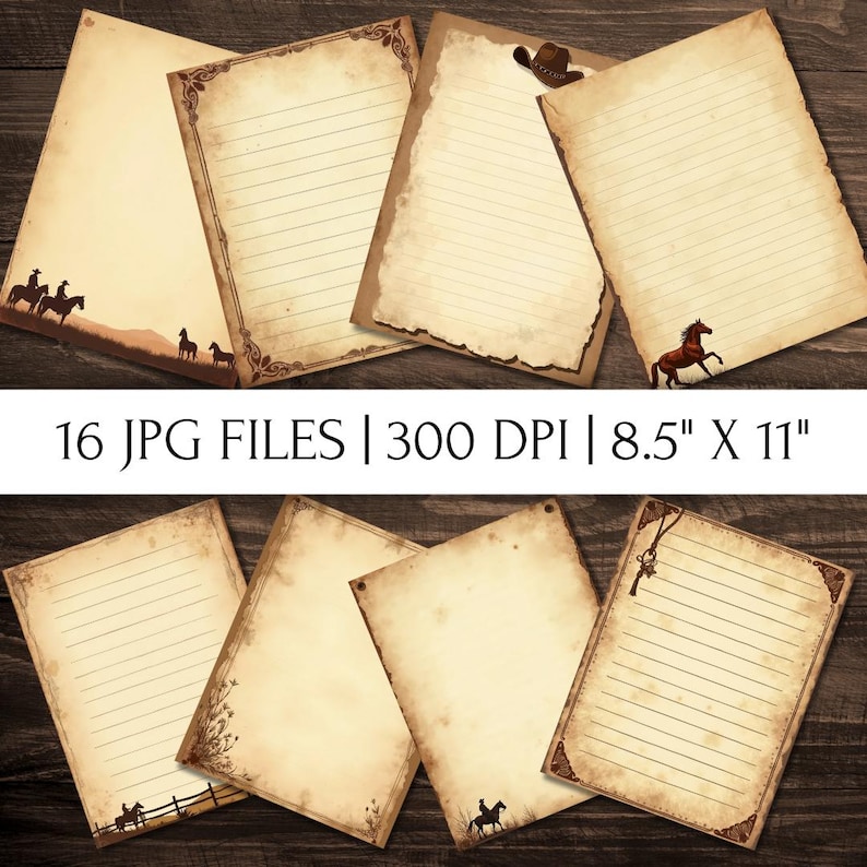 Vintage Western Stationery Digital Paper Pack - Cowboy Aged Paper ...