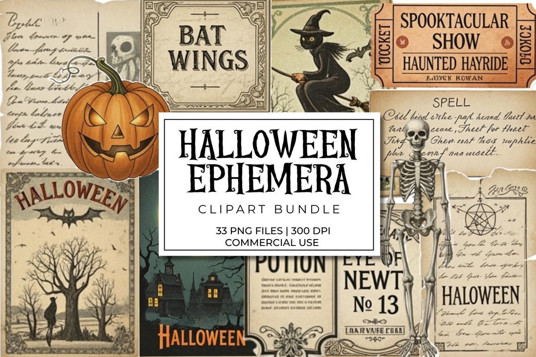 Vintage Halloween Ephemera Clipart Bundle | Witchy Junk Journal ...