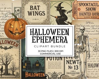 Vintage Halloween Ephemera Clipart Bundle | Witchy Junk Journal ...