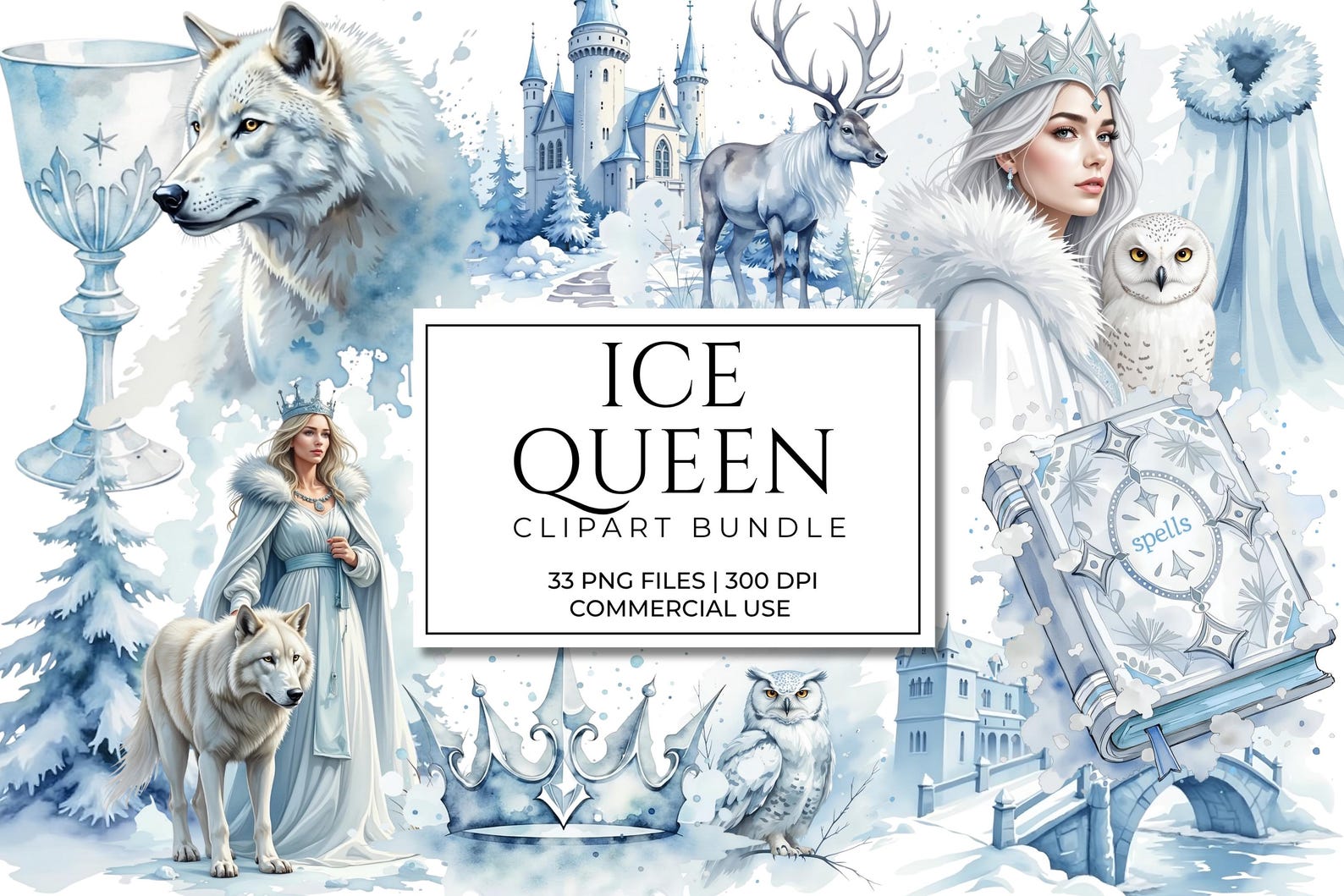 Ice Queen Clipart Bundle | Winter Fantasy PNG | Frozen Snow Castle ...
