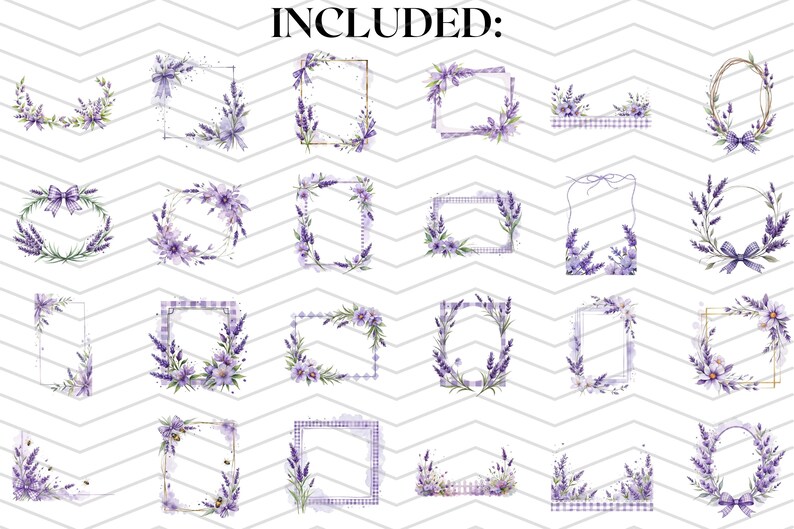 Lavender Garden Borders & Frames Clipart Bundle, Floral Watercolor ...