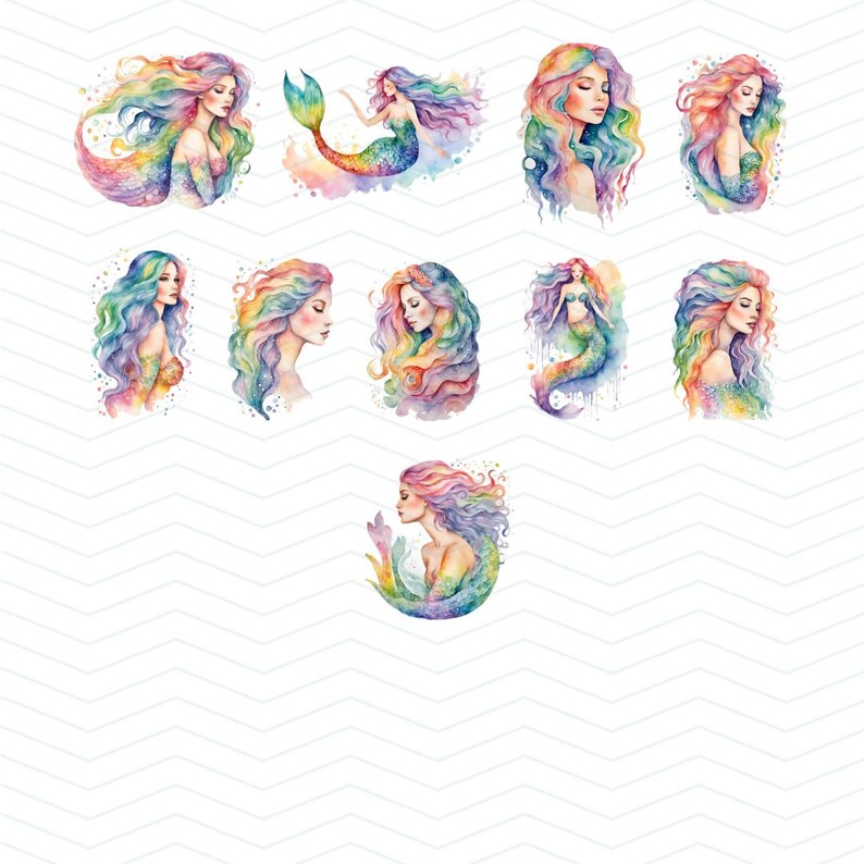 Rainbow Mermaid Clip Art | Watercolor Mermaid PNG | Fantasy Ocean ...