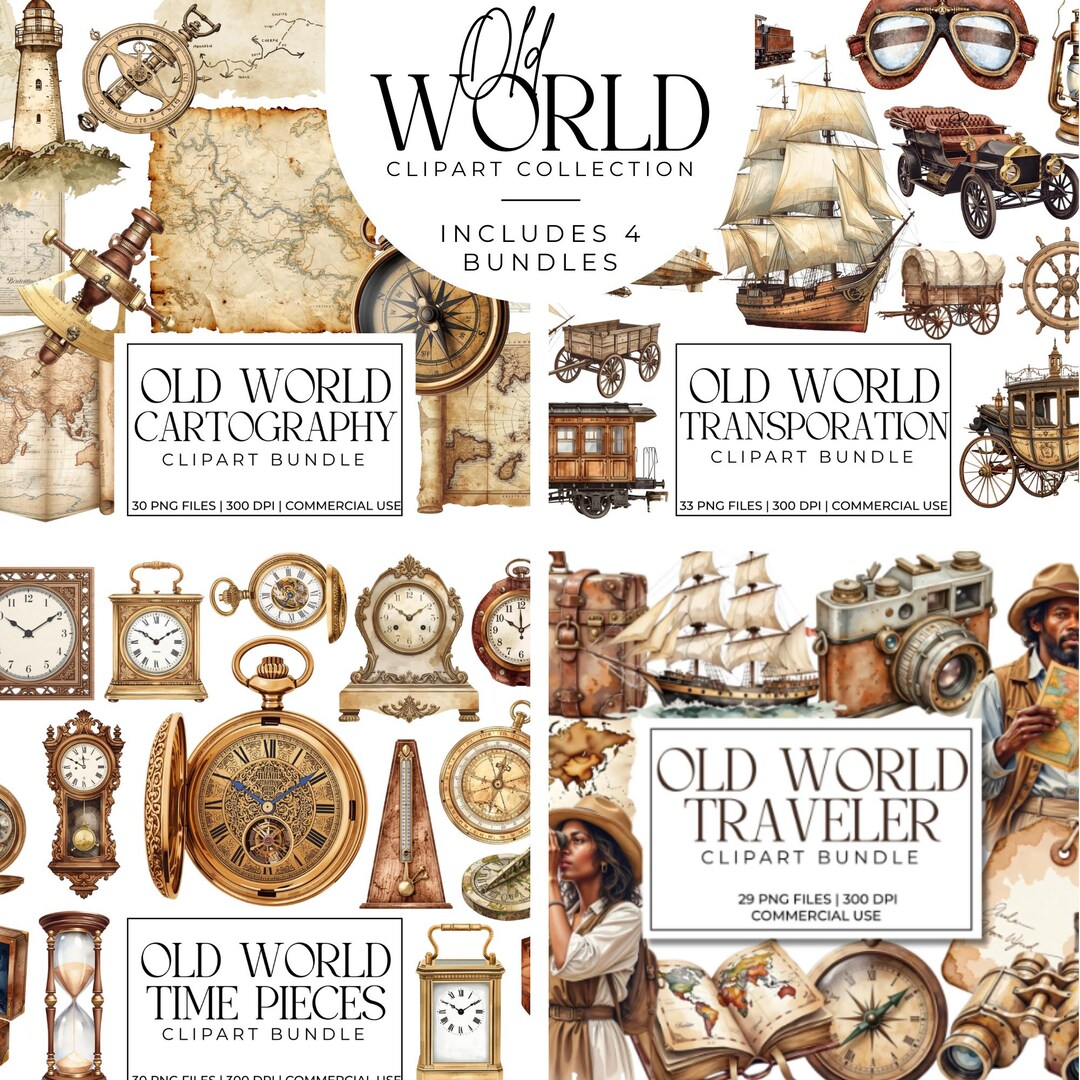 Old World Explorer Mega Clipart Collection | Maps, Timepieces, Traveler ...