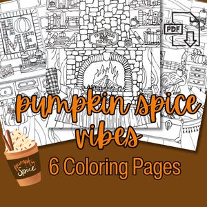 Pumpkin Spice Vibes Fall Coloring Pages, Hand-drawn Autumn Themed Adult ...