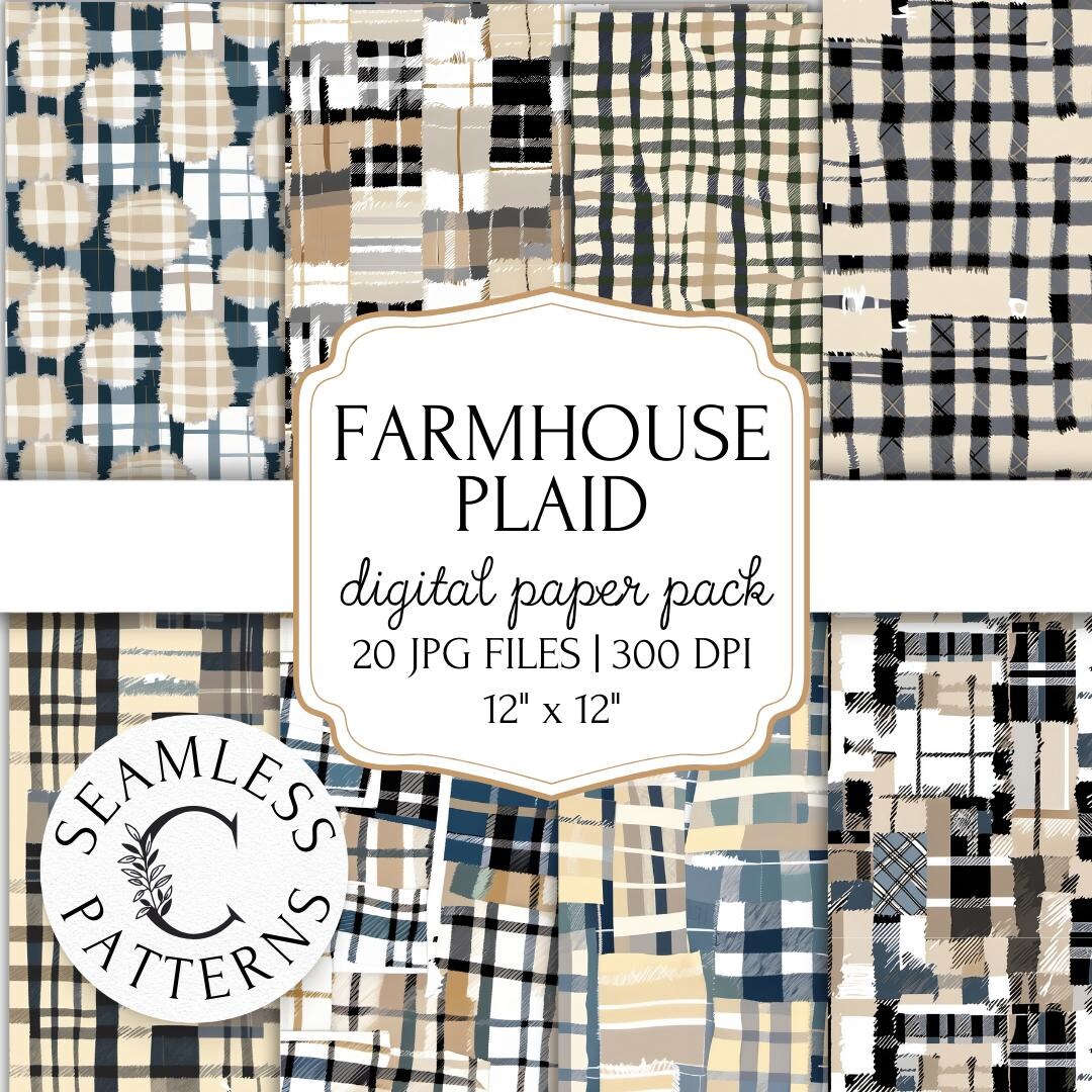Farmhouse Plaid Digital Paper Pack | Neutral Gingham, Buffalo Check ...
