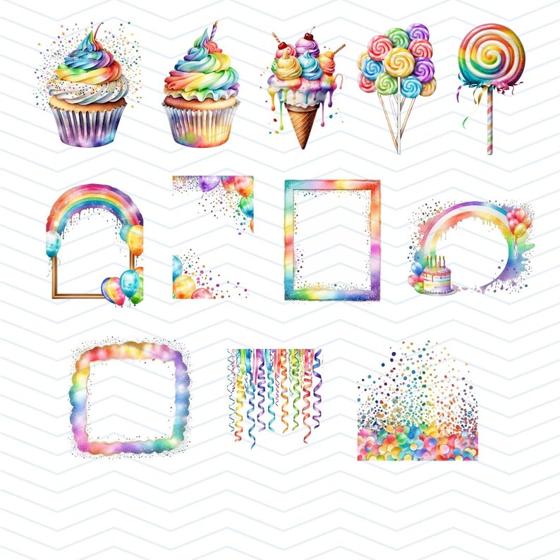 Rainbow Birthday Party Clipart Bundle, Digital Rainbow Party Graphics ...