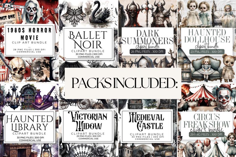 Horror Clipart Collection Mega Bundle | Haunted Library, Dark Summoners ...