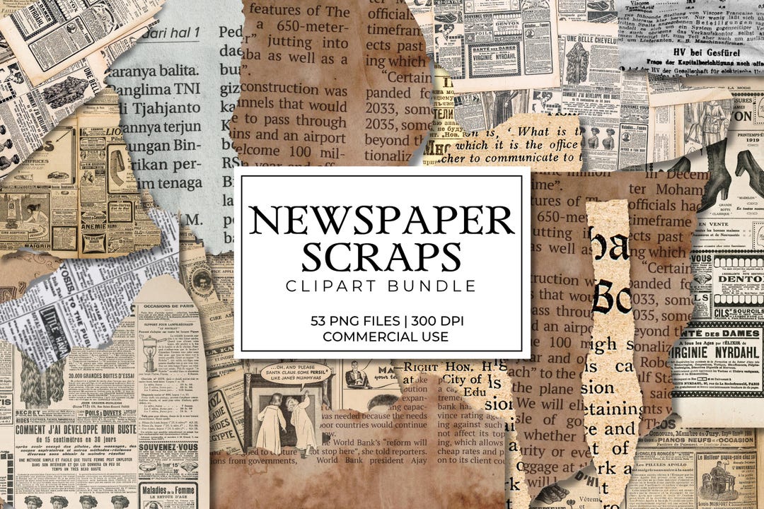 Torn Newspaper Scraps PNG Bundle – Vintage Paper Ephemera, Grunge ...