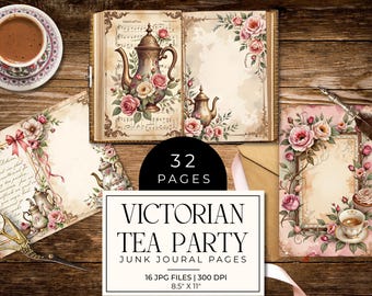 Victorian Tea Party Junk Journal Pages | 32 Digital Papers | Vintage ...
