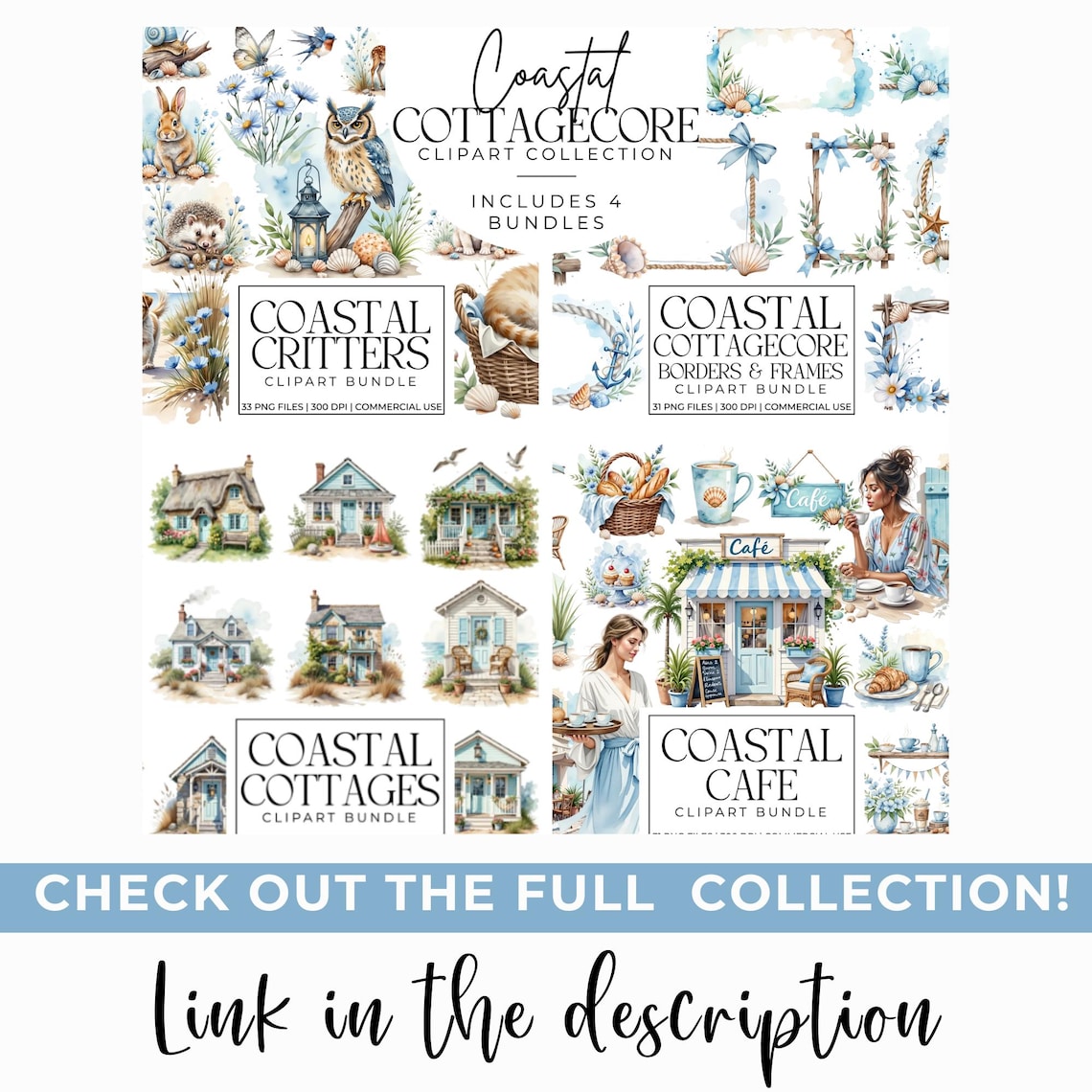 Coastal Cottagecore Borders Frames Clipart, Seashell Watercolor ...