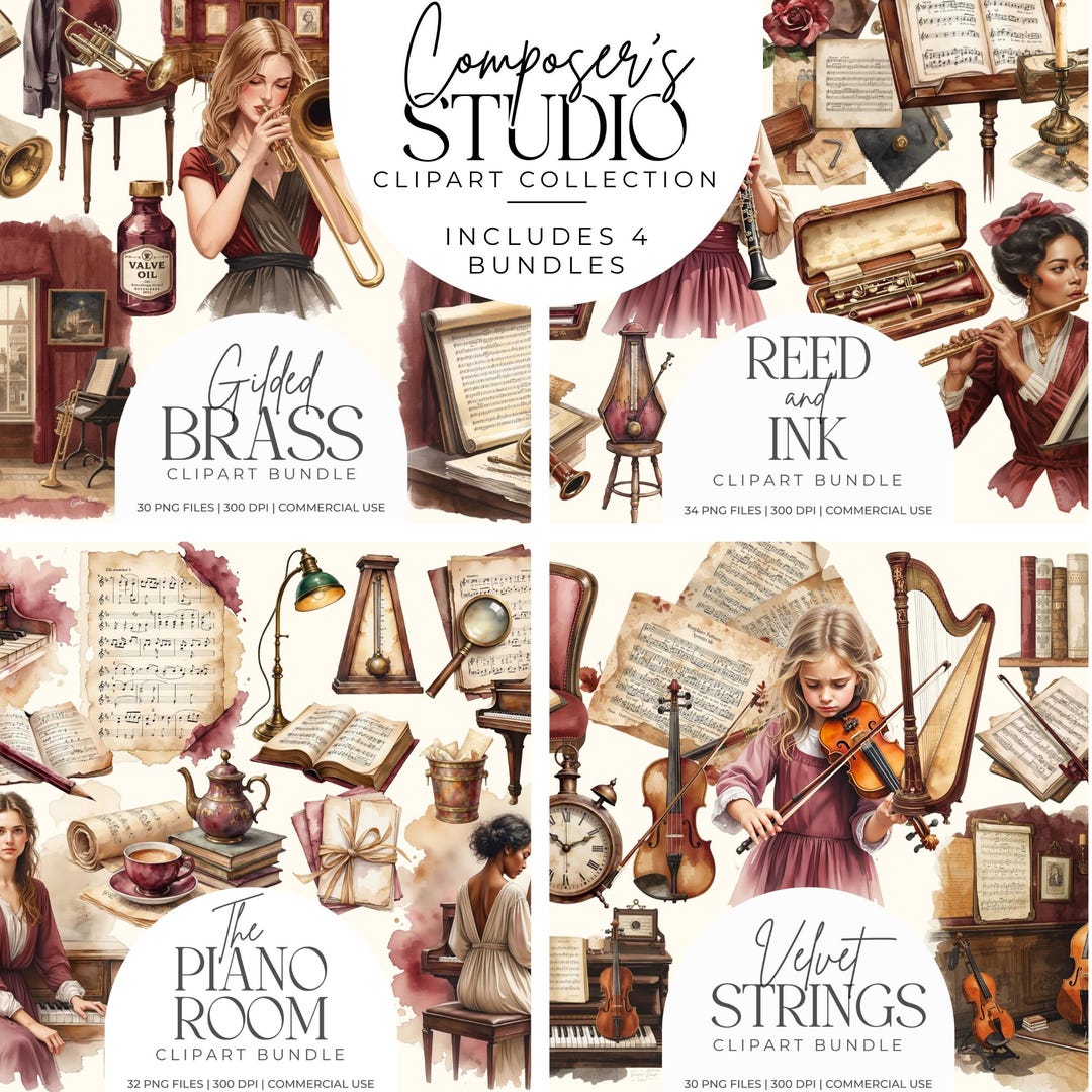 Composer’s Studio Clipart Collection, Vintage Music Bundle, Dark ...