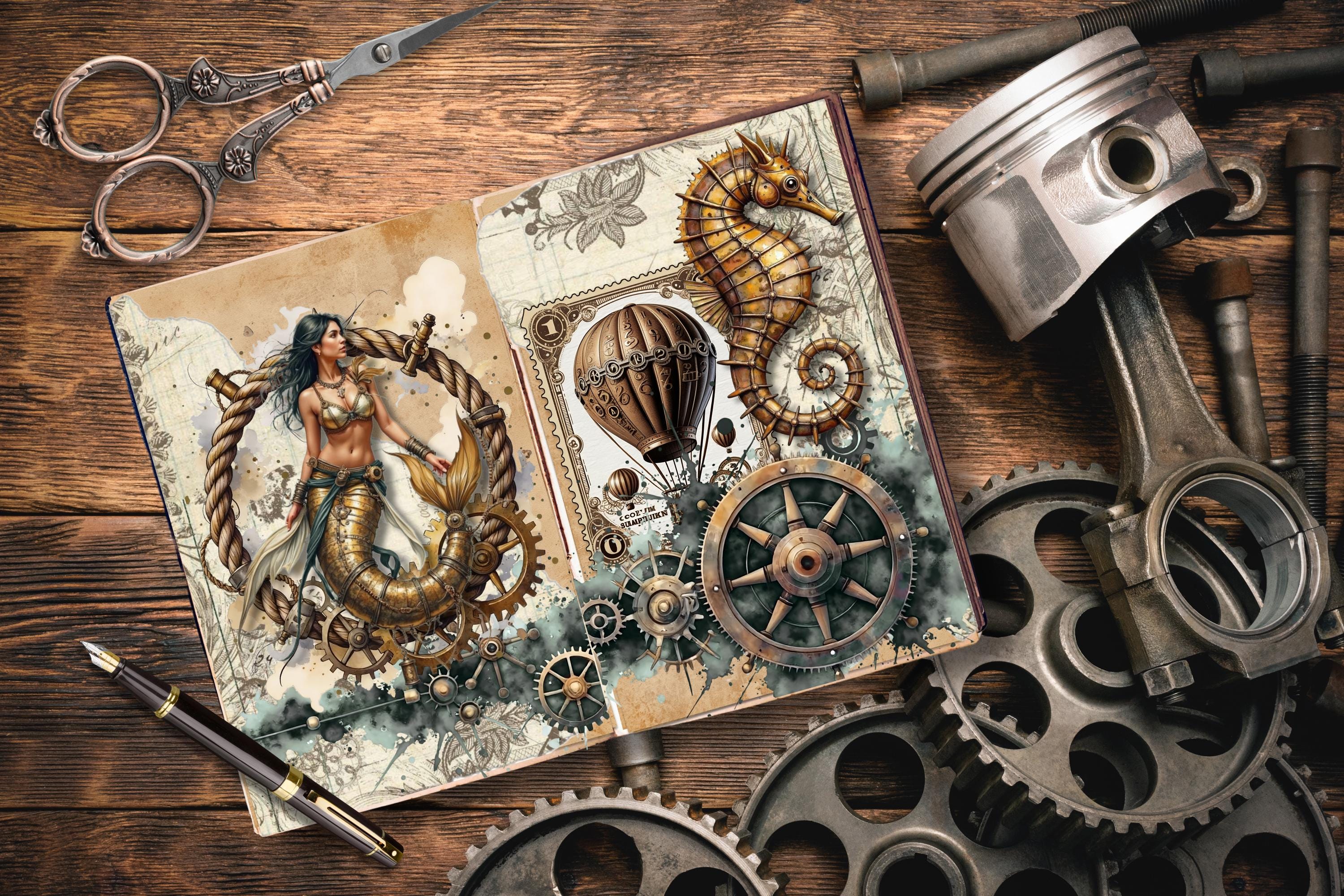 Nautical Steampunk Clipart Bundle | Victorian Industrial Ocean Fantasy ...