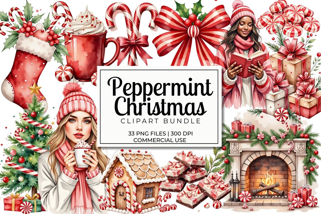 Peppermint Christmas Clipart Bundle, Candy Cane PNG, Santa Reindeer ...