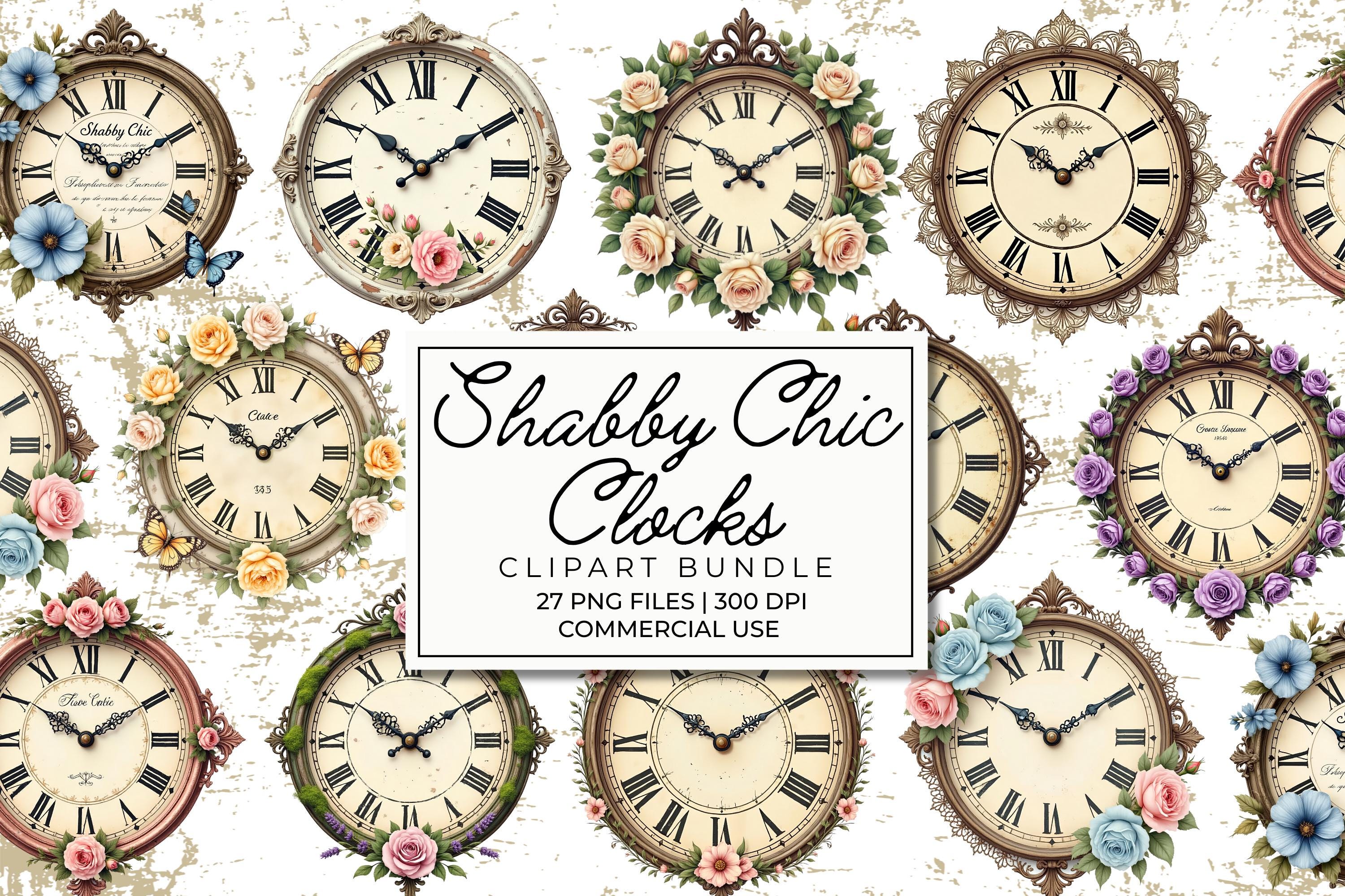 Shabby Chic Clock Faces Clipart Bundle | Vintage Floral Clock Ephemera ...