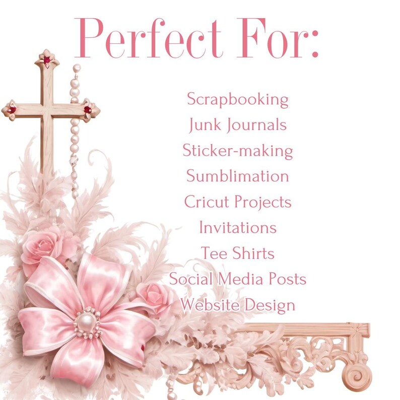 Coquette Cross Clipart Bundle | Pink Aesthetic Crosses | Lace & Pearl ...