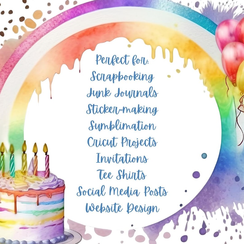 Rainbow Birthday Party Clipart Bundle, Digital Rainbow Party Graphics ...