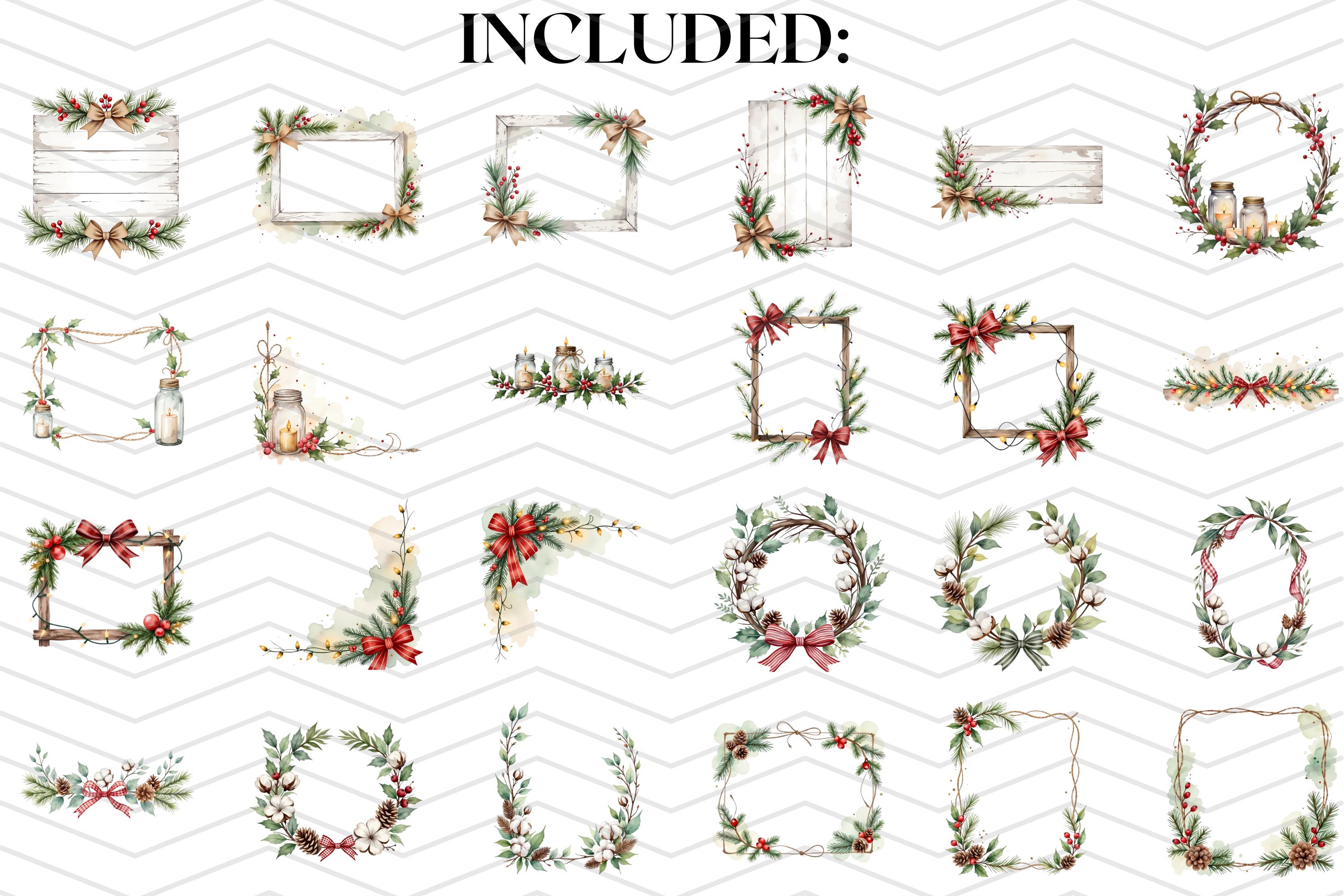 Farmhouse Christmas Clipart Bundle, Holiday Borders & Frames, Rustic ...