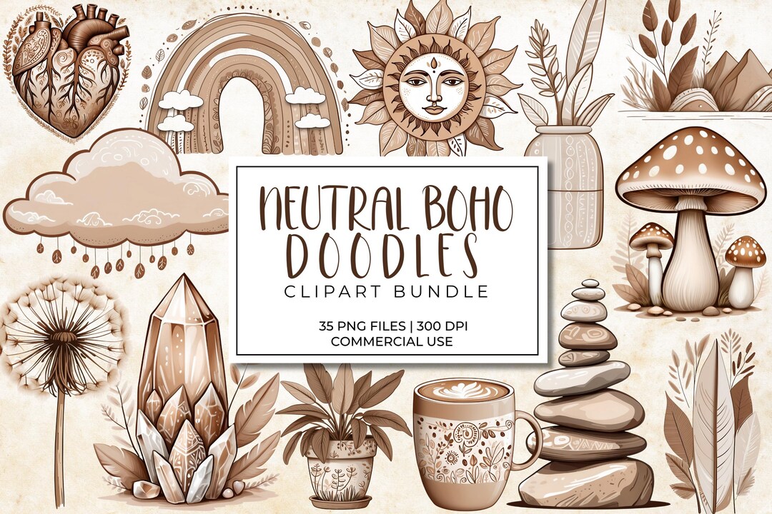 Neutral Boho Doodles Clipart Bundle | Earthy Rainbow Pngs, Abstract ...
