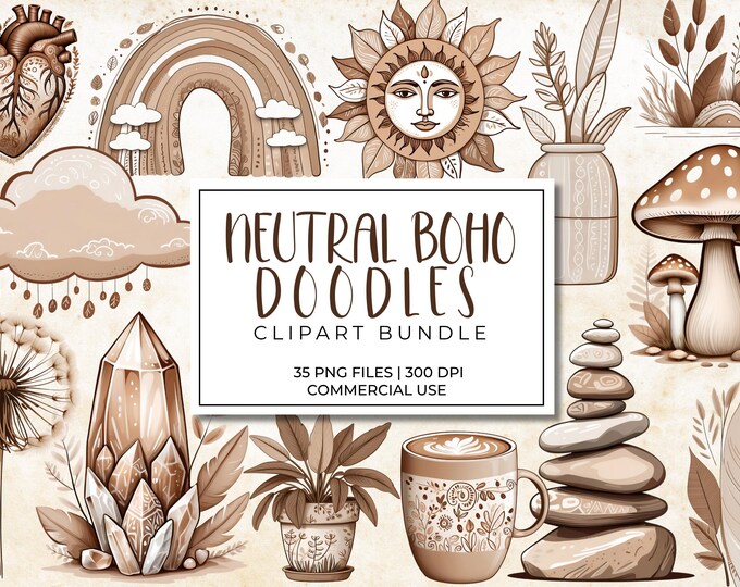 Neutral Boho Doodles Clipart Bundle | Earthy Rainbow Pngs, Abstract ...