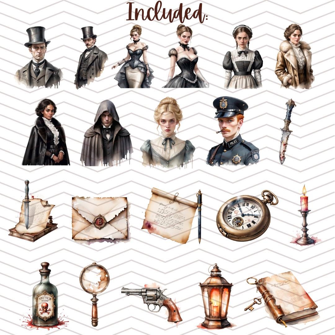 Victorian Murder Mystery Clipart Bundle | Dark Academia Aesthetic Pngs ...