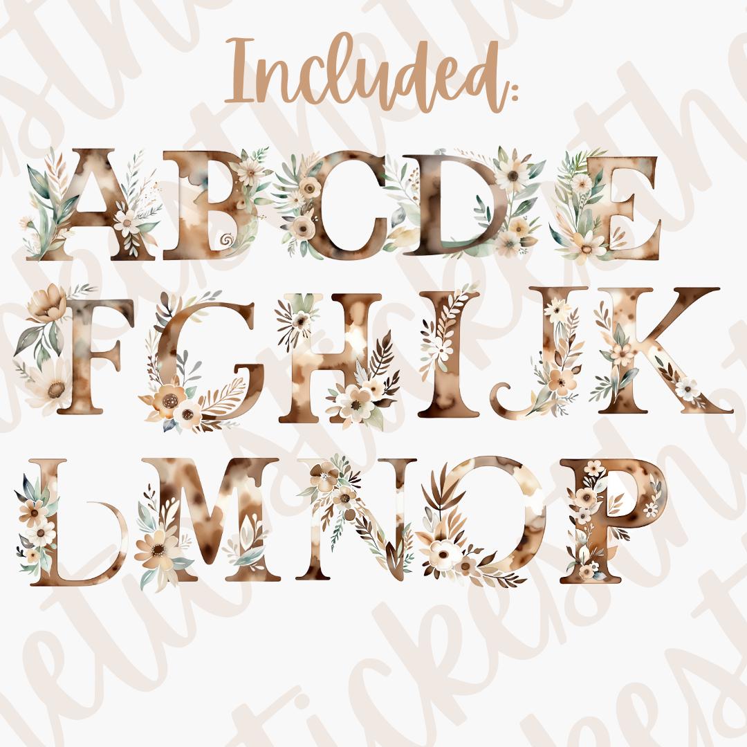 Boho Floral Letters Clipart Bundle, English Alphabet and Numbers ...