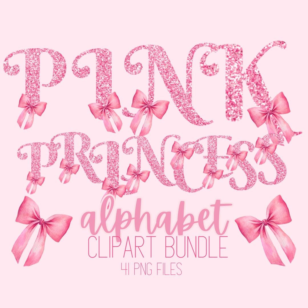 Pink Princess Alphabet Clipart Bundle | Cute Pink Letters & Numbers PNG ...